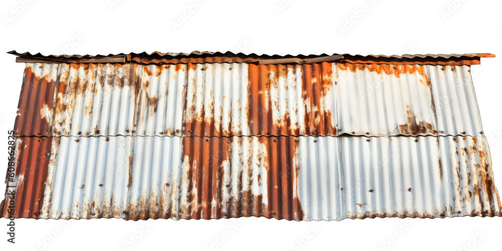 Rusty tin roof isolated on transparent background. Artistic of old and ...