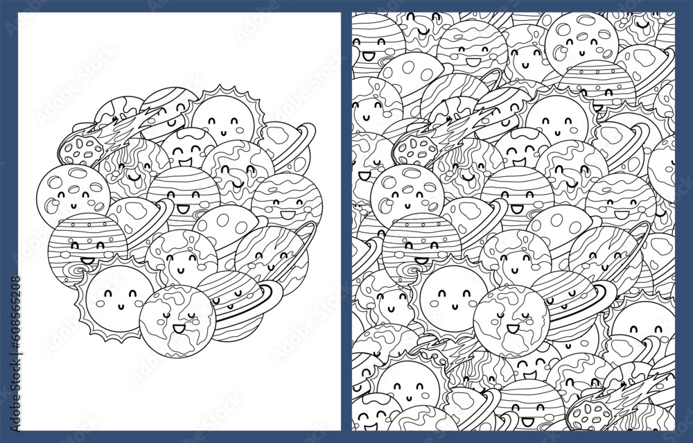 Cute planets coloring pages set in US Letter format. Black and white ...