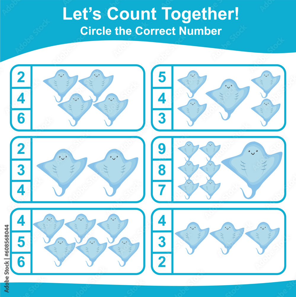 Let’s counting the stingrays together and circle the correct number on ...