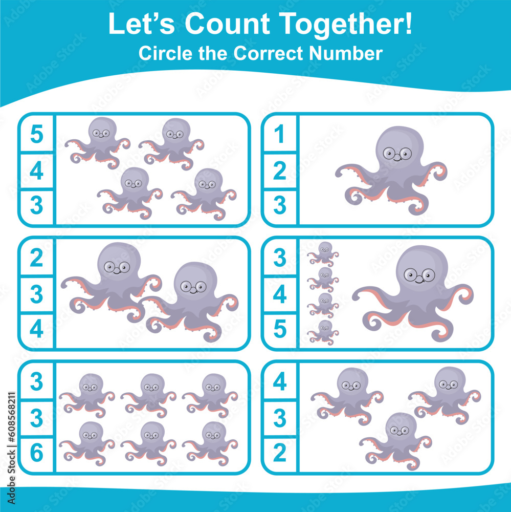 Grafika wektorowa Stock: Let’s counting the octopuses together and ...