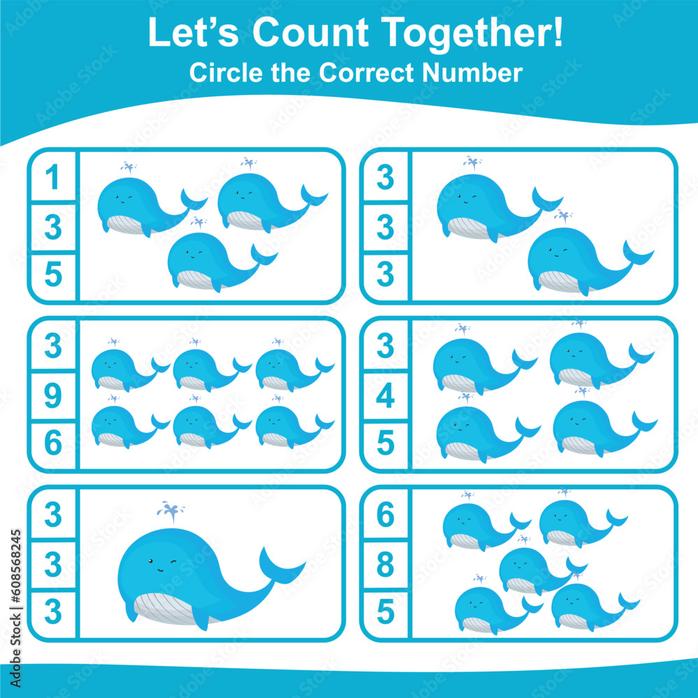 Let’s counting the whales together and circle the correct number on the ...