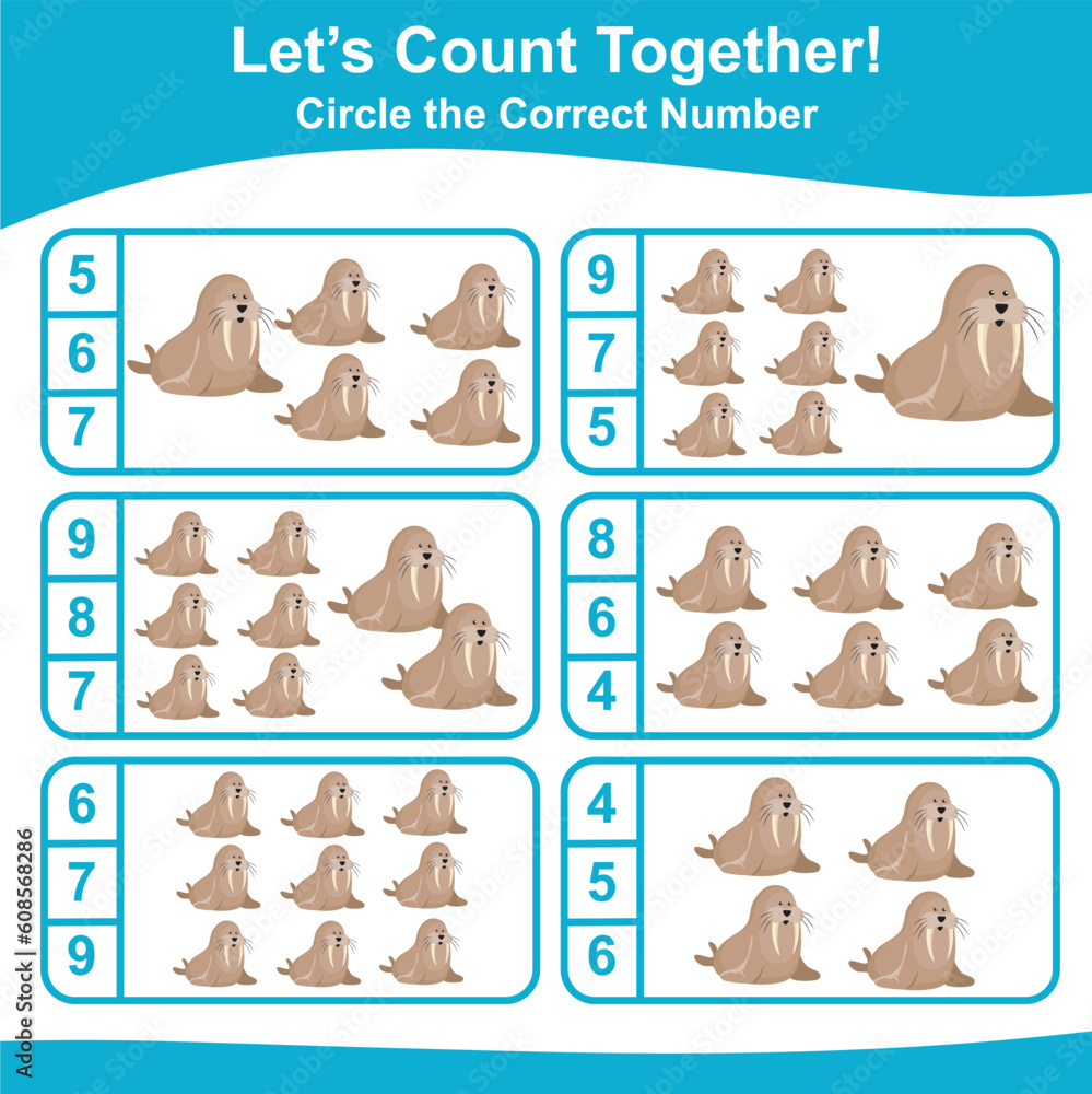 Let’s counting the walrus together and circle the correct number on the ...
