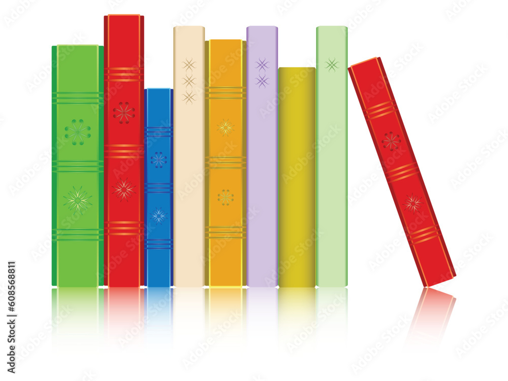 books in a row reflected against white background; abstract vector art ...