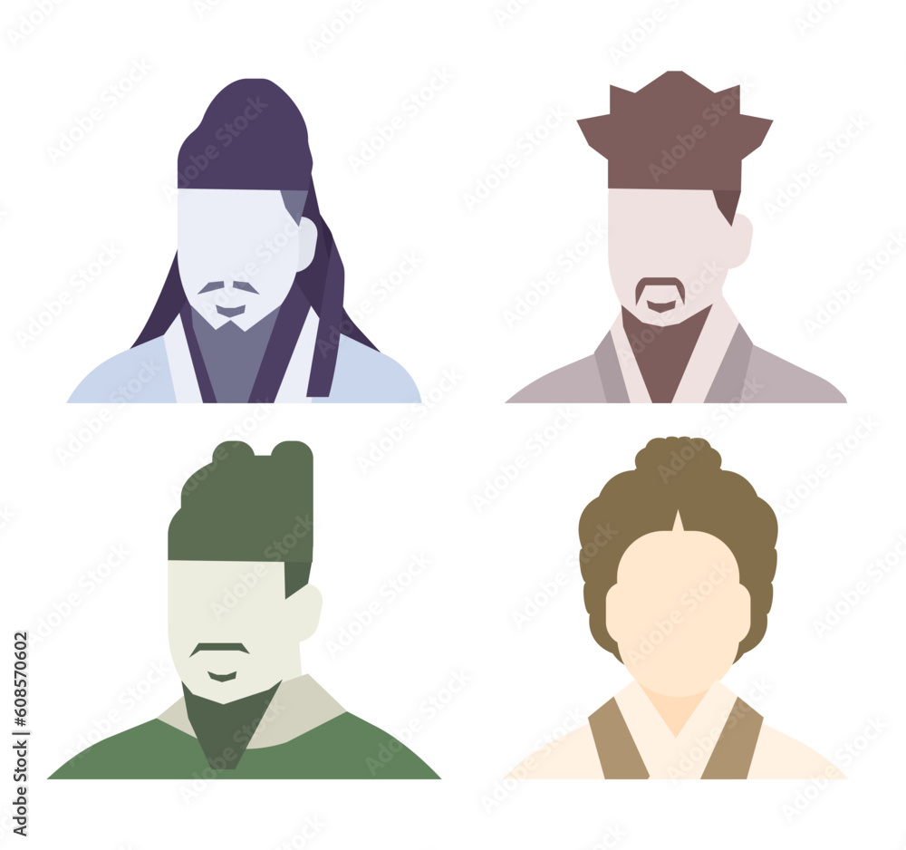A collection of upper body icons of great people drawn on Korean ...