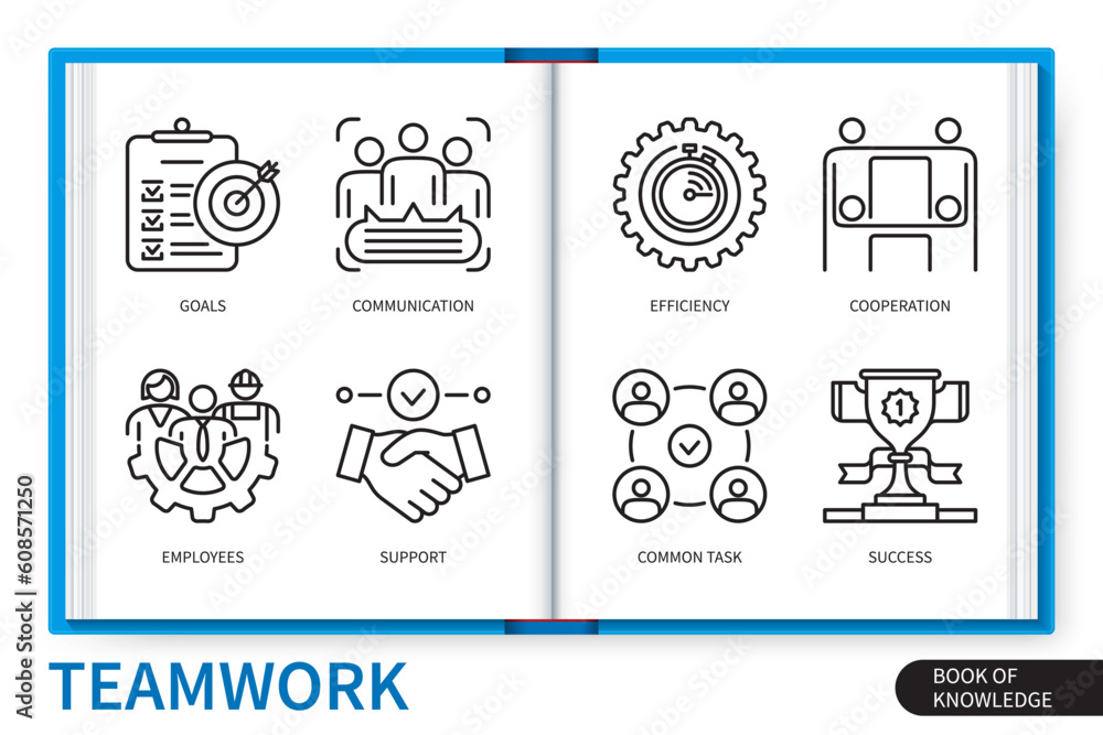Teamwork infographics elements set. Goals, communication, employees ...