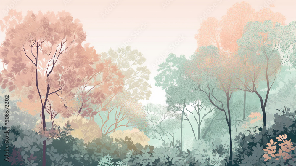 Forest wallpaper background in pastel colors. Generative AI Stock ...
