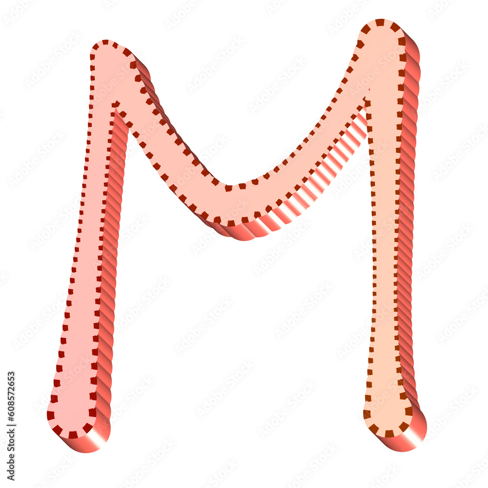 Alphabet letter M red color 3D shape handwriting font style graphic ...