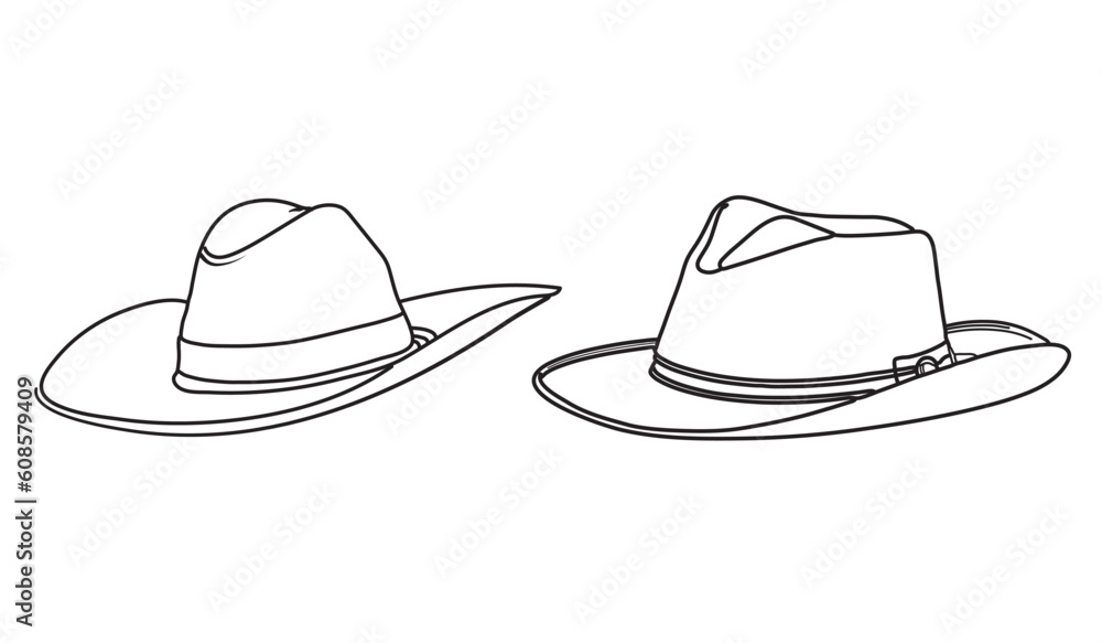 cowboy hat line art collection isolated on white Background. Cowboy hat ...