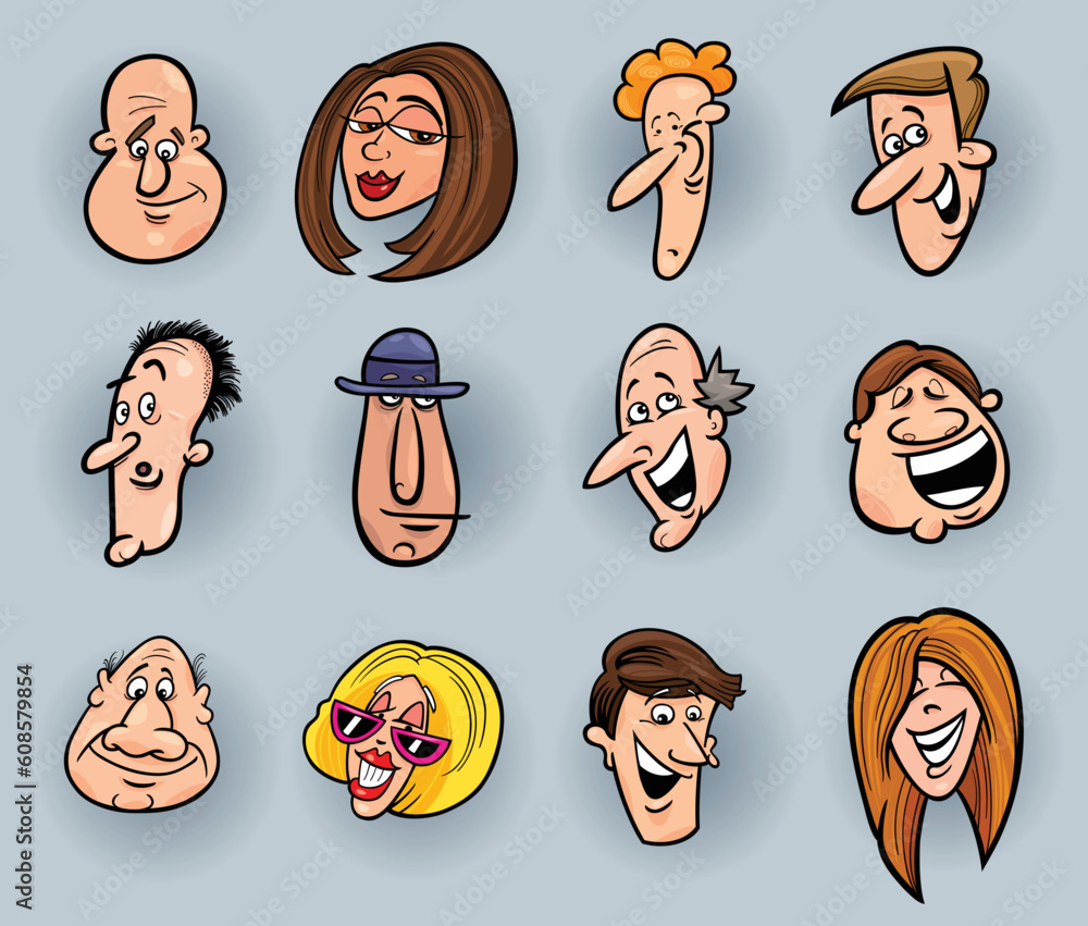 cartoon illustration of funny people faces set Stock Vector | Adobe Stock