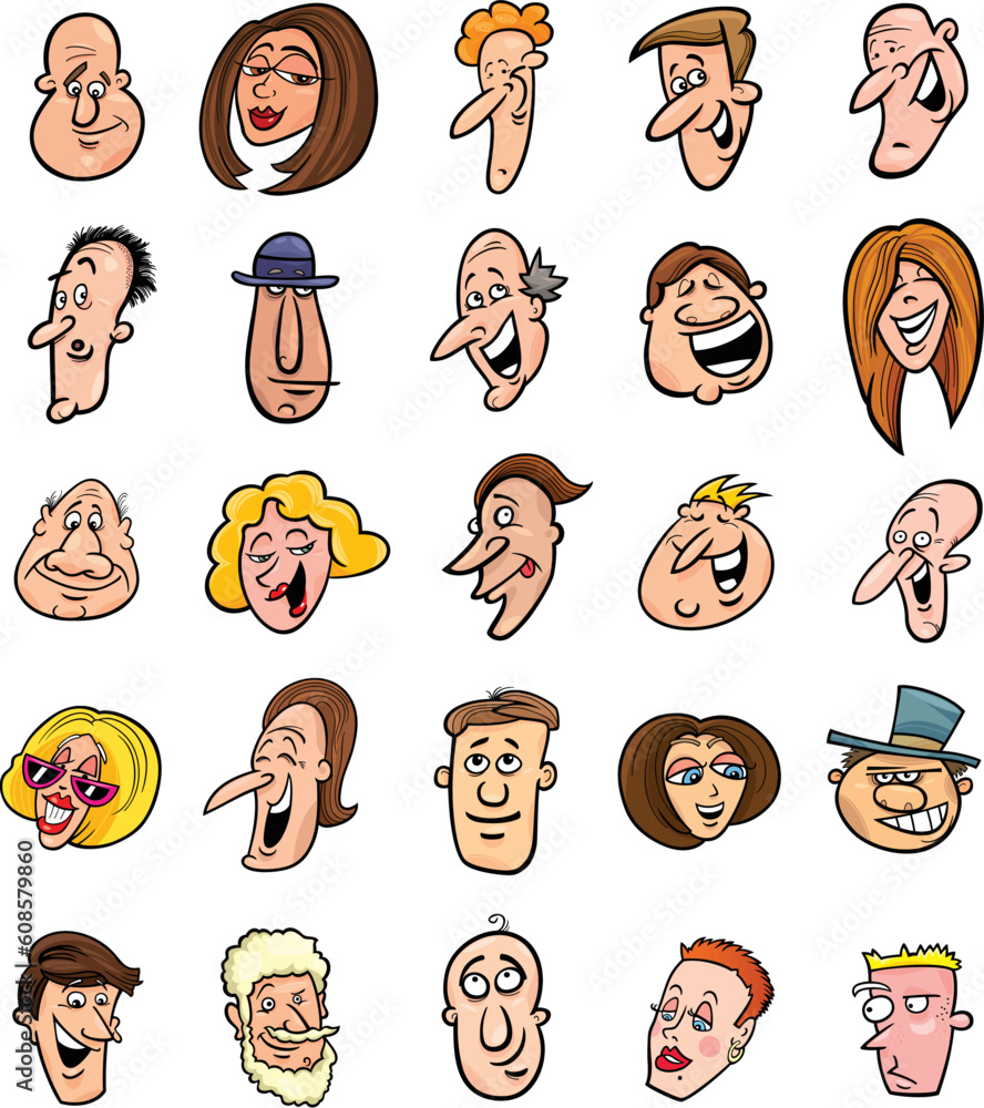 cartoon illustration of huge set of funny people faces Stock Vector ...