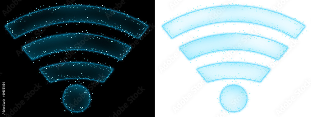 wifi icon with blue glow light and sparkle particle blue transparent ...