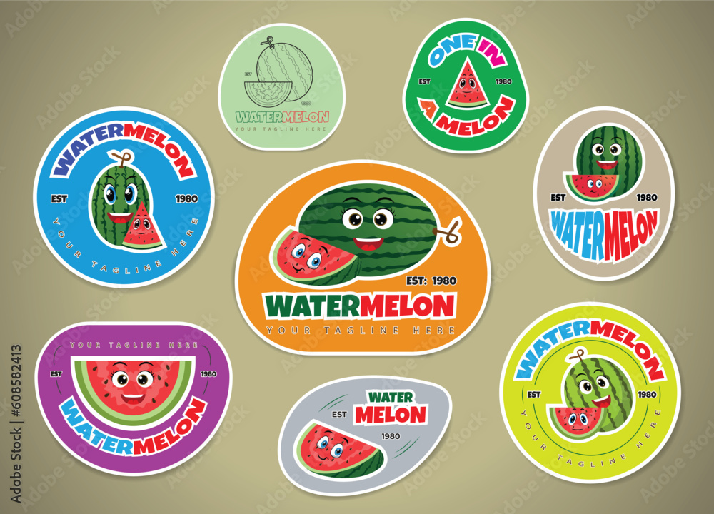 Set of watermelon summer fruits labels and stickers or badges template ...