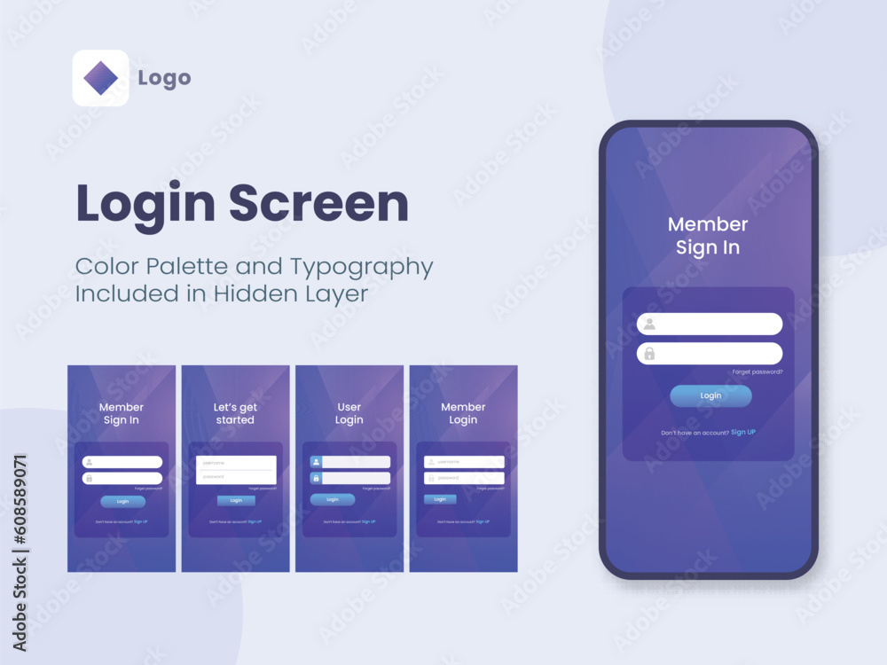 Login Screen App Ui Kit Including as Sign in, Log In, Get Started for ...