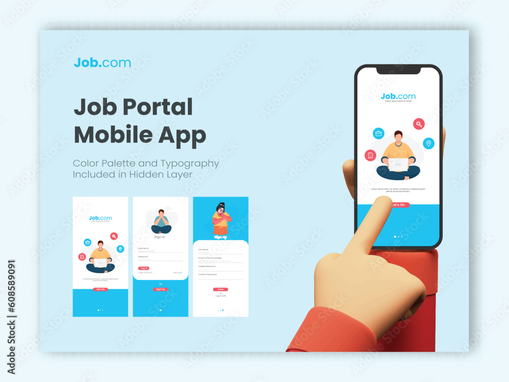 Job Portal Mobile App UI Kit Including as Login, Sign up Screen for ...