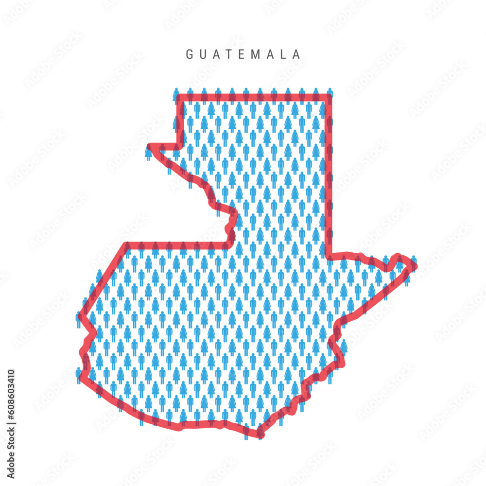 Guatemala population map. Stick figures Guatemalan people map with bold ...