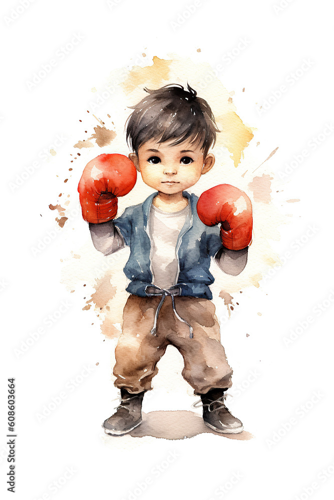 Boxing fighter watercolor clipart cute isolated on white background ...