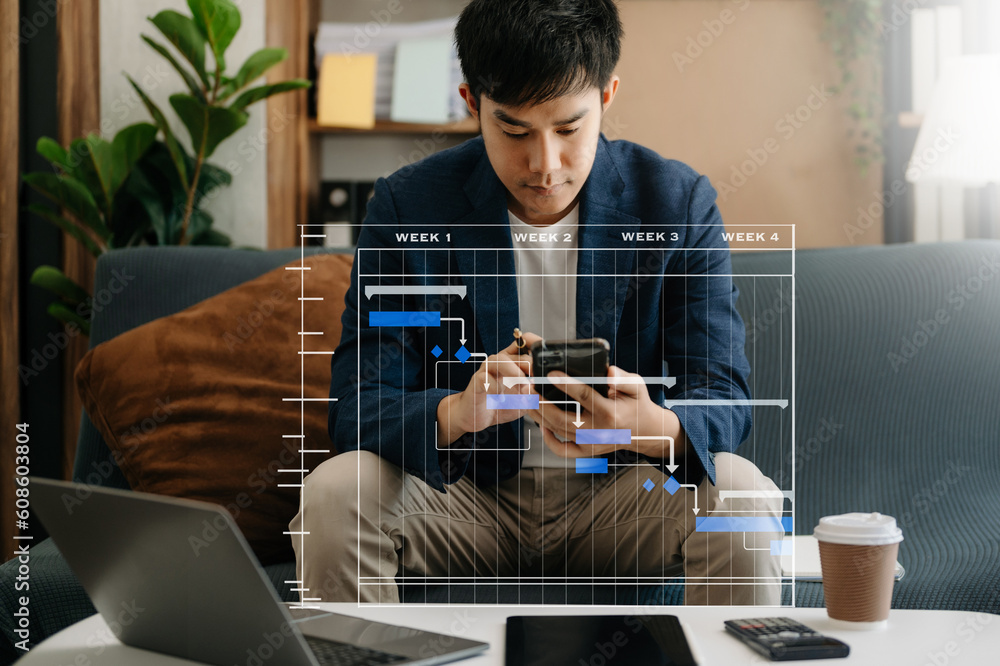 Foto de Project manager working and update tasks with milestones ...