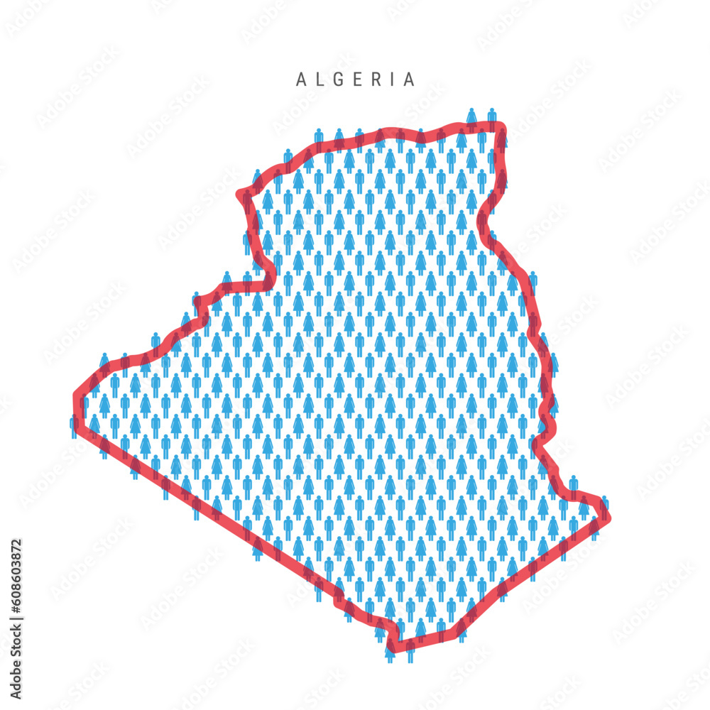 Algeria population map. Stick figures Algerian people map with bold red ...