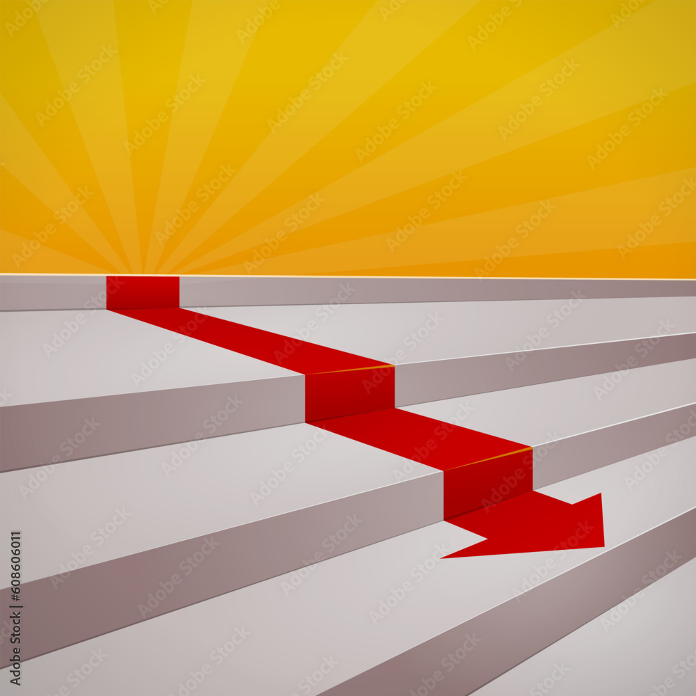 Decreasing diagram of red arrow and several steps Stock Vector | Adobe ...