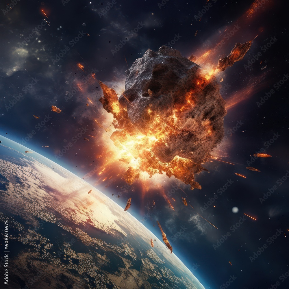 Meteor Hitting Earth 3D Render, 3D Meteor Hitting Planet Earth ...