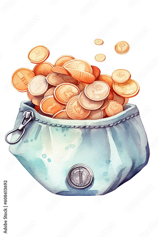 coin purse watercolor clipart cute isolated on white background Stock ...