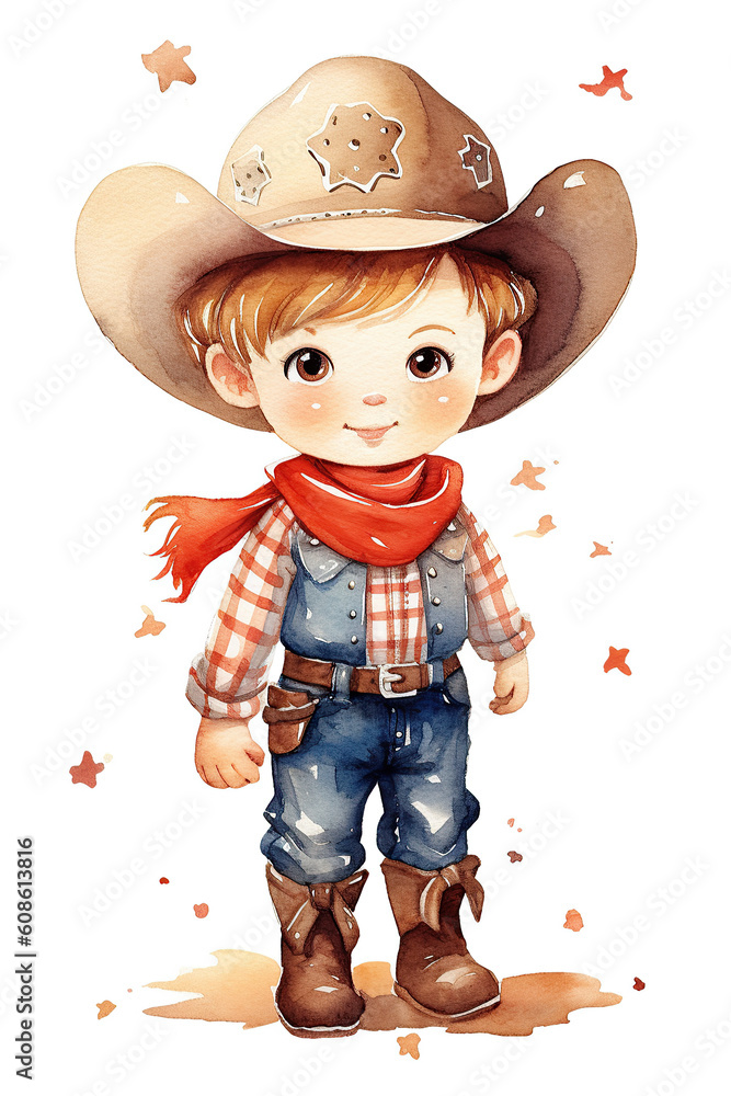 cowboy character watercolor clipart cute isolated on white background ...