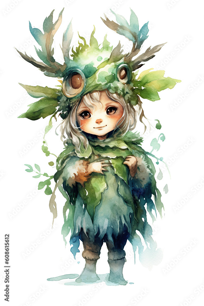 druid forest watercolor clipart cute isolate white background Stock ...