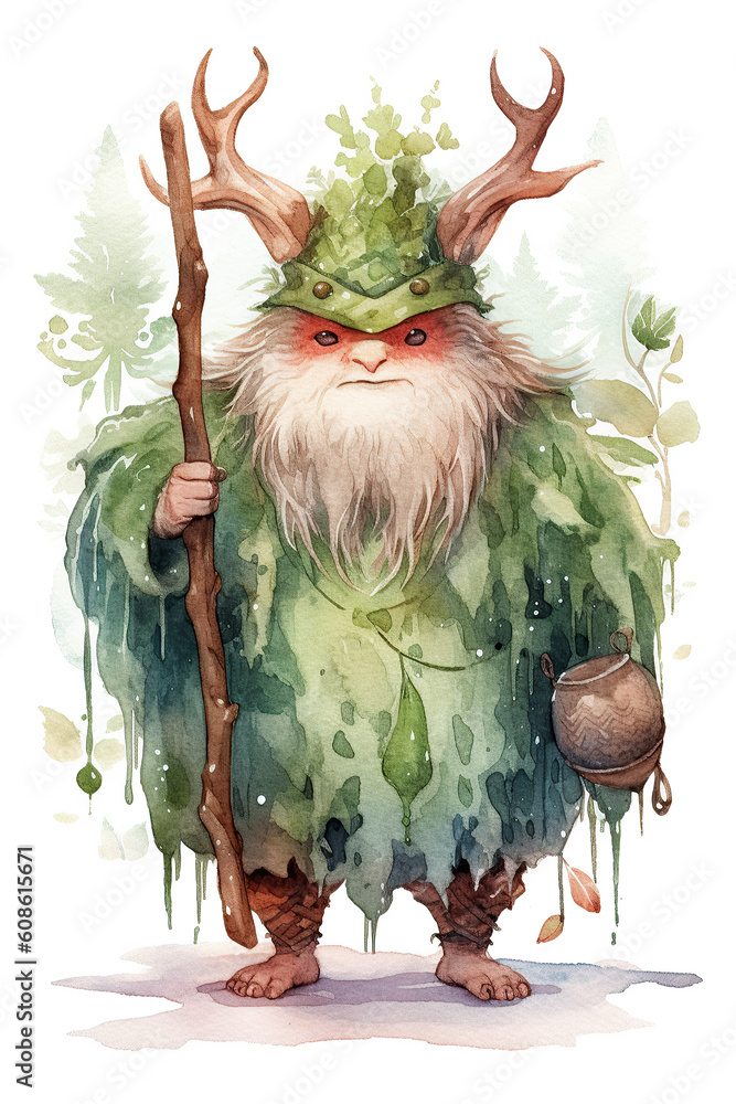 druid forest watercolor clipart cute isolate white background Stock ...
