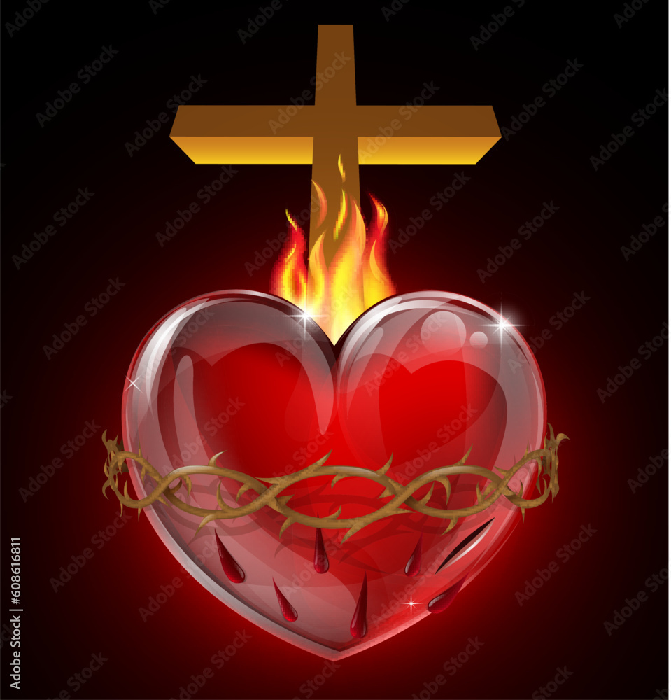 Illustration of the Most Sacred Heart of Jesus. A bleeding heart with ...