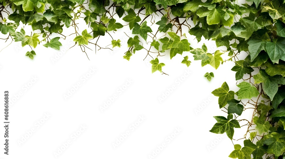 Lush green ivy vines forming a corner frame, with a large white space ...