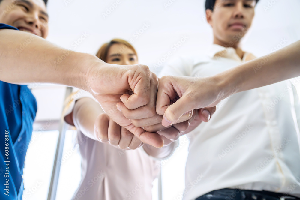 Teamwork business join hand together concept, hands in circle as symbol ...