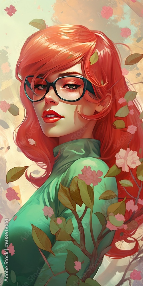 Cartoon red hair lady with green outfit, Fairy tale character. Not a ...