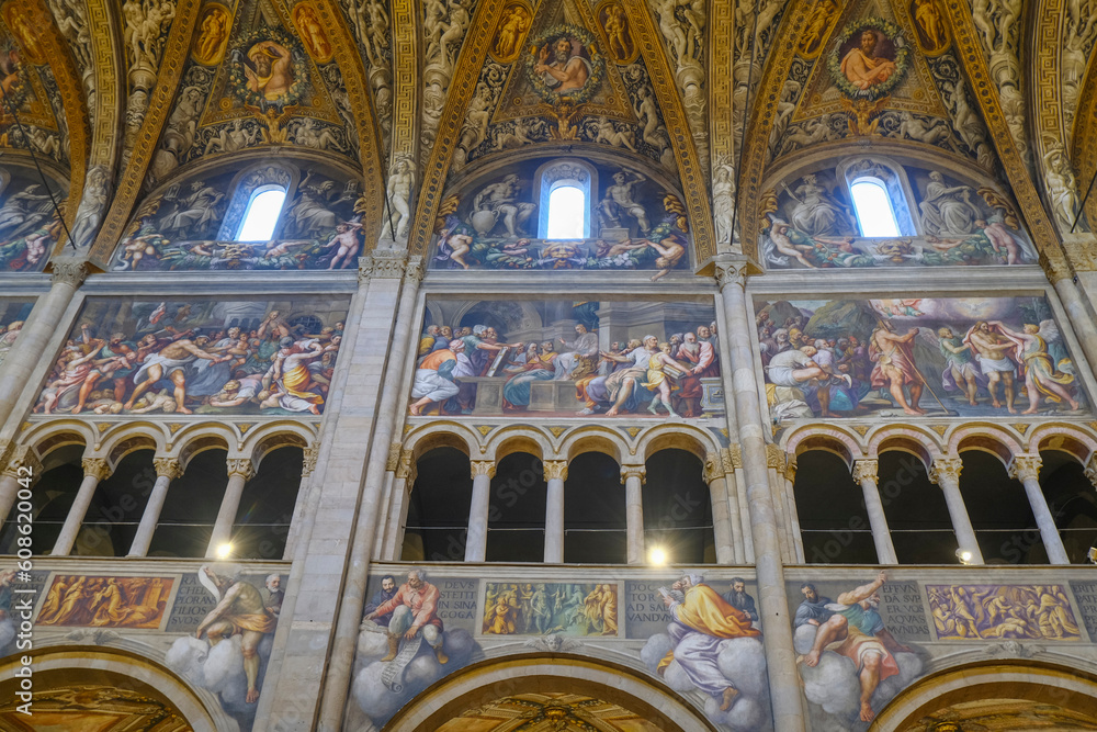 May 2023 Parma, Italy: painted ceiling and walls of the Cathedral of ...