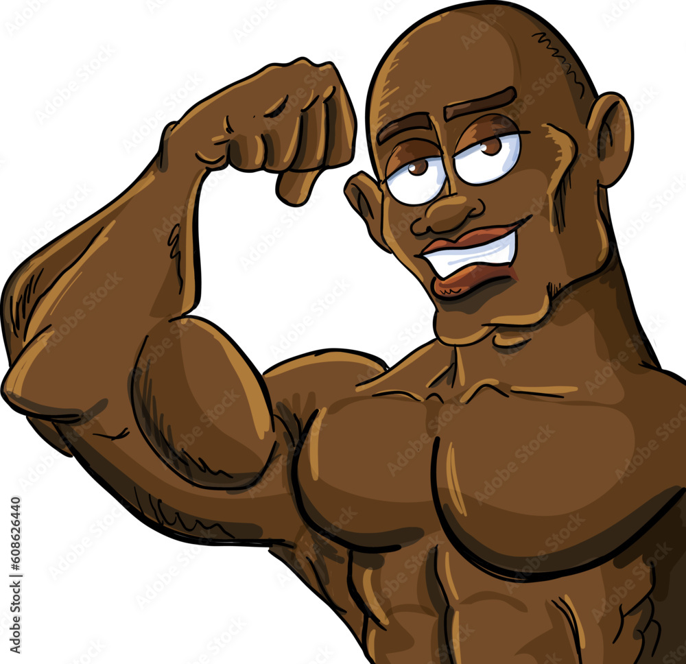 Cartoon muscle man flexing his bicep. Isolated Stock Vector | Adobe Stock
