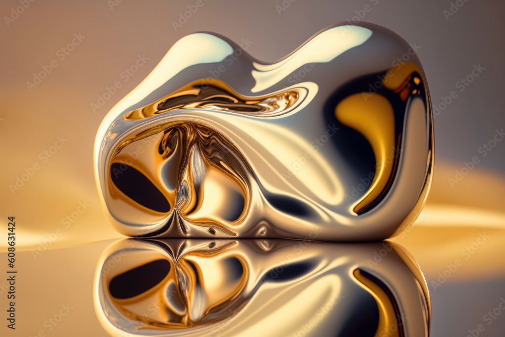 Abstract image of gold in an organic liquid shape and form that is not ...