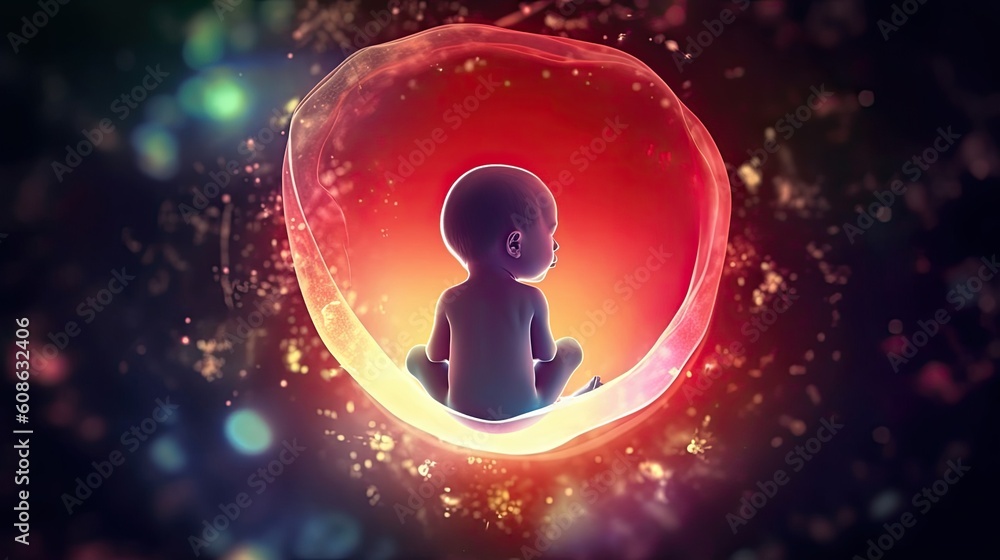 Child in womb, unborn little baby in utero of mother, development of ...