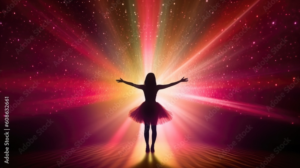 Female ballet dancer silhouette in multicolored glitter sparkles ...