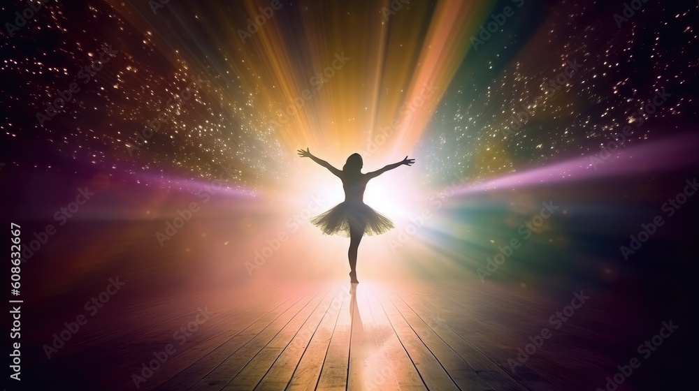 Female ballet dancer silhouette in multicolored glitter sparkles ...