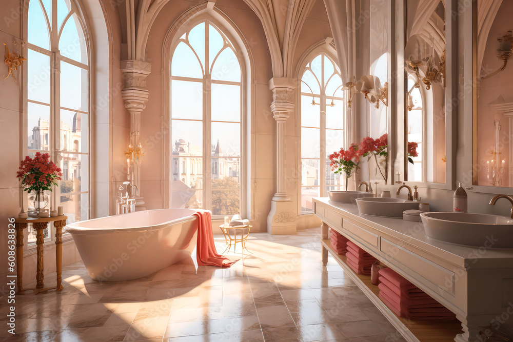 Beautiful and atmospheric illustration with marmor luxury bathroom ...