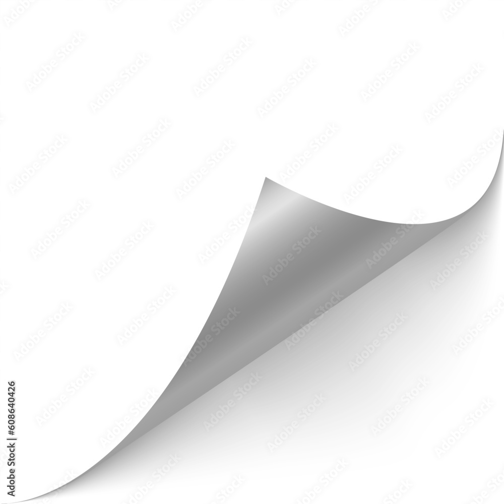 Folded paper. Curved corner paper with shadow. White page rotates ...