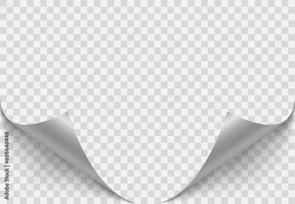 Folded paper. Curved corner paper with shadow. White page rotates ...