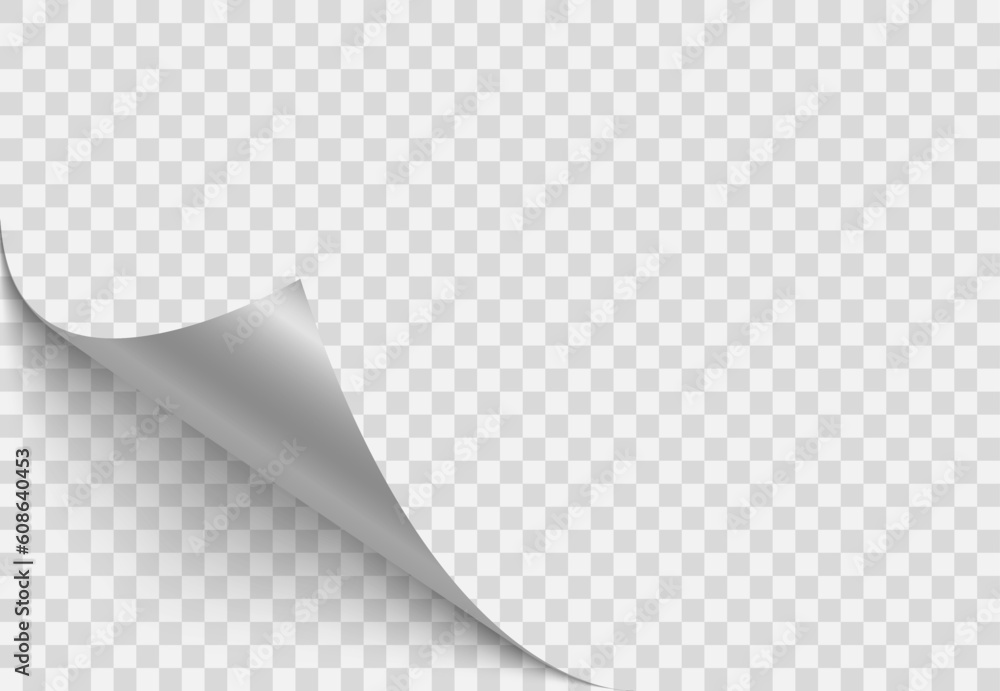Folded paper. Curved corner paper with shadow. White page rotates ...