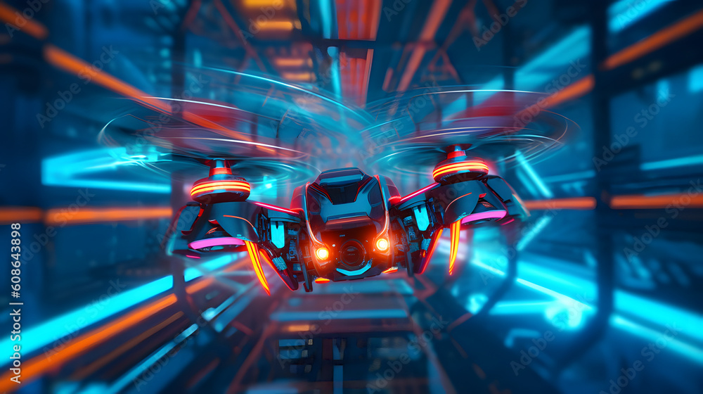 Drone racing, group of high-speed racing drones navigating a ...