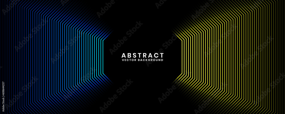3D blue yellow techno abstract background overlap layer on dark space ...