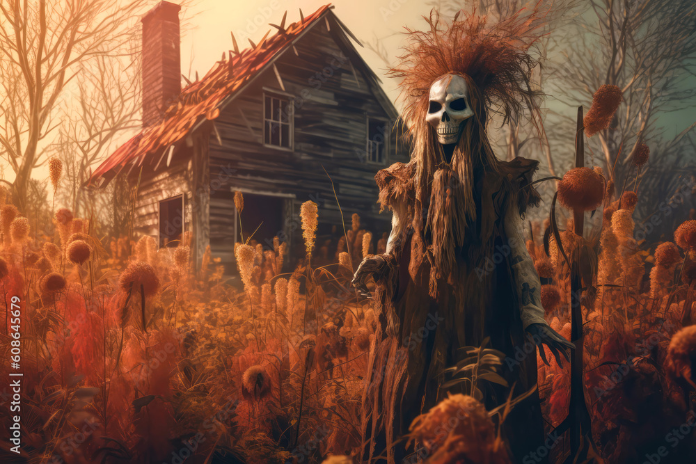 Beautiful and atmospheric halloween illustration with spooky witch ...