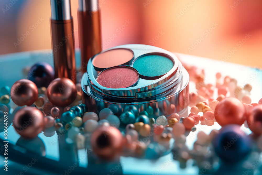 Beautiful and atmospheric illustration with makeup supplies. product ...