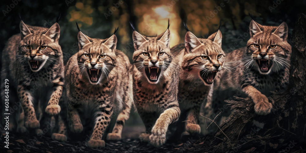 Captivating image of a rare lynx pack in the wild forest, evoking ...