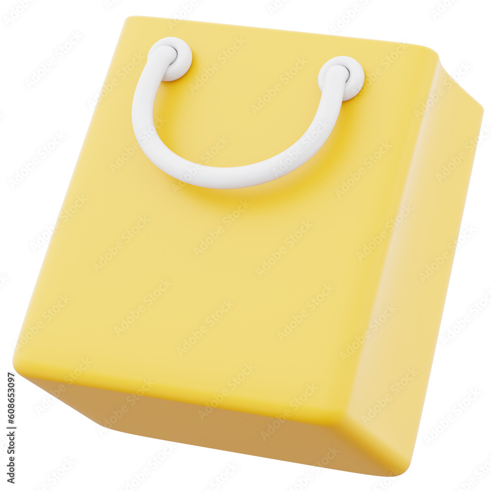 Yellow shopping bag realistic icon 3d render illustration isolated on ...