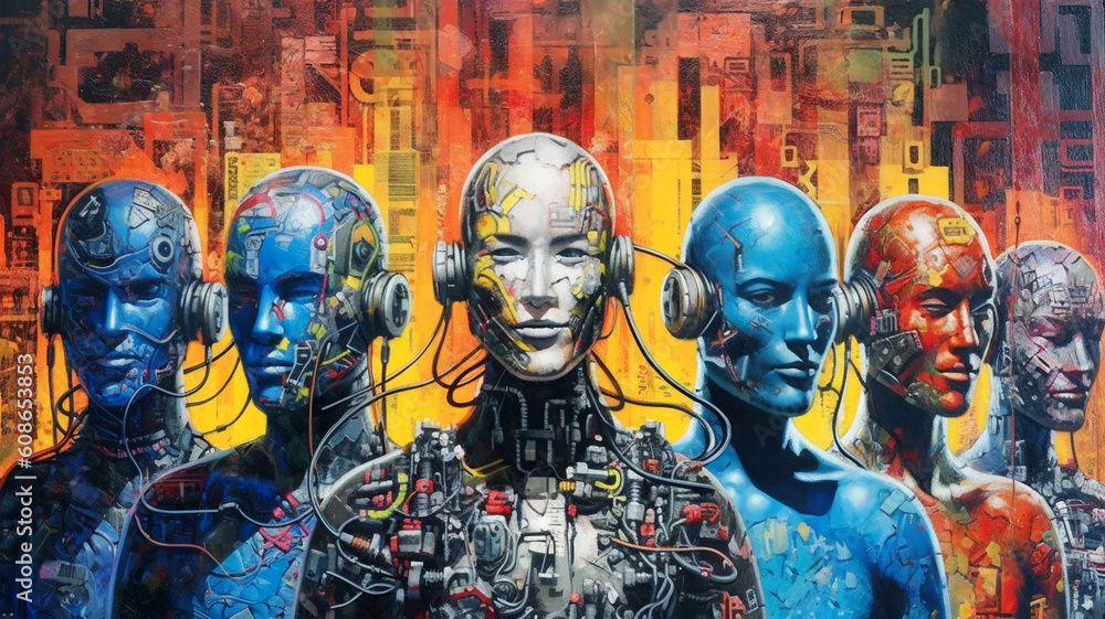 Painting of fantastic human concept, future world, World population day ...