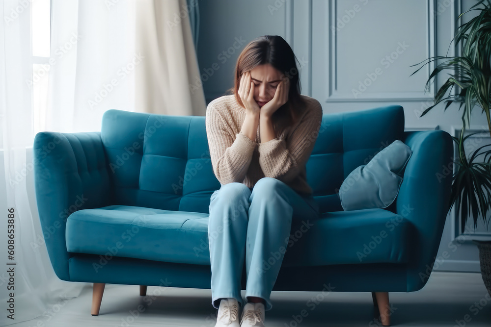 Upset news and sorrowful situation. Crying woman. Sad despair lady ...